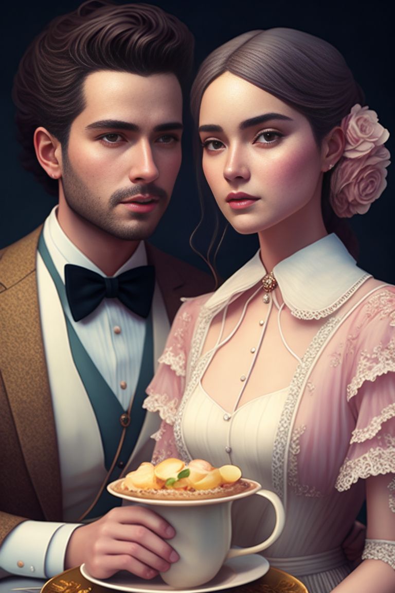 Lilla: Twenty first century, romantic European couple sitting in cafe ...