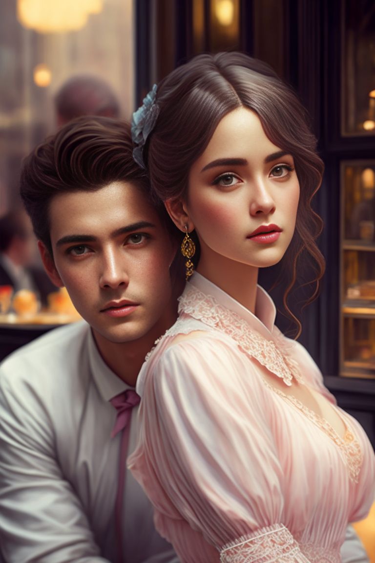Lilla: Twenty first century, romantic European couple sitting in cafe ...