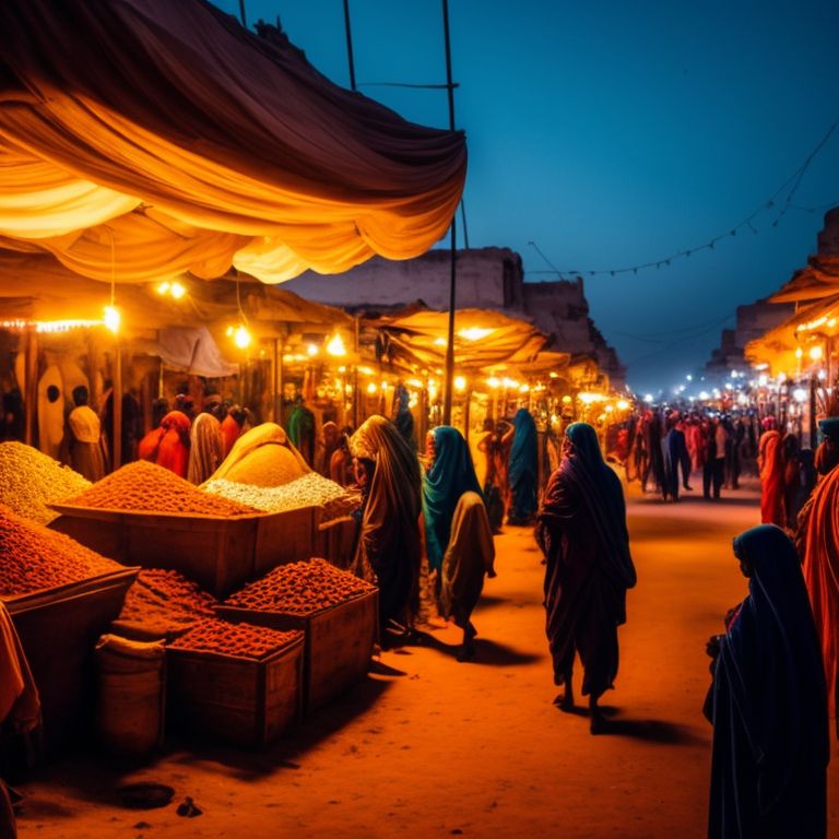 MShare: A colorful oil painting of a crowded market in the city of ...