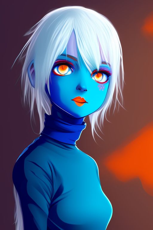 Aerishiph: Girl with white hair and vibrant blue and orange mixed eyes ...