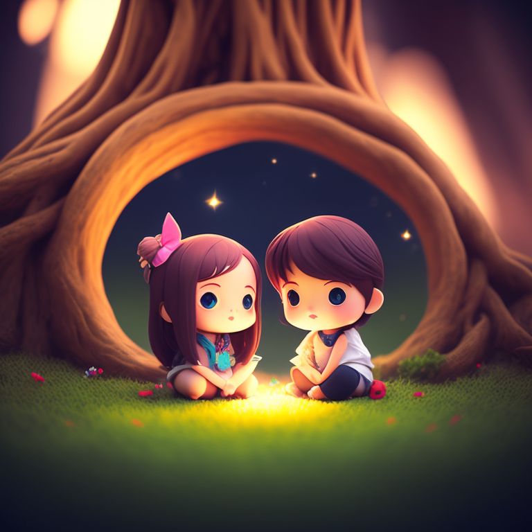 Cartoon Boy Sitting Under Tree