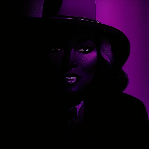 KOPF-KI-NO: Soul diva, purple yellow theme, bright volumetric rim light