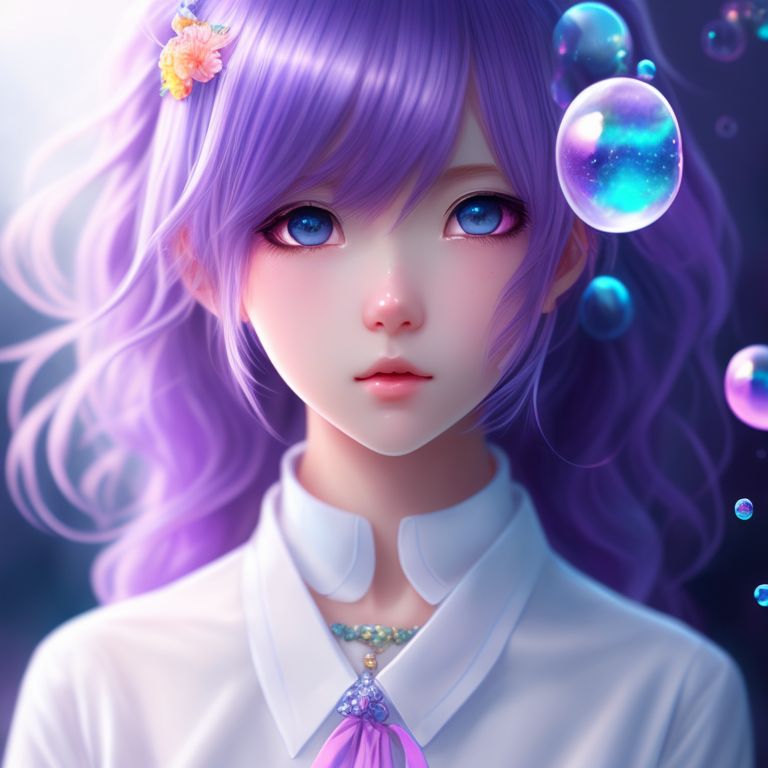 Anime Girl Purple Hair Blue Eyes