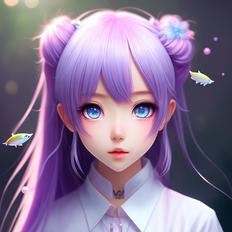 Anime Girl With Blue Hair And Purple Eyes