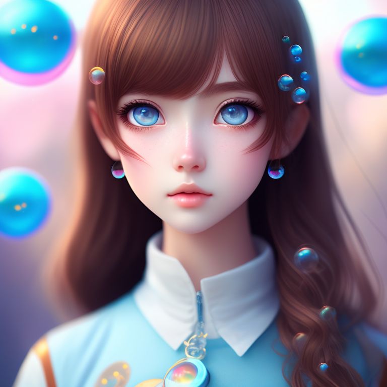 Anime Girl With Light Blue Hair And Blue Eyes