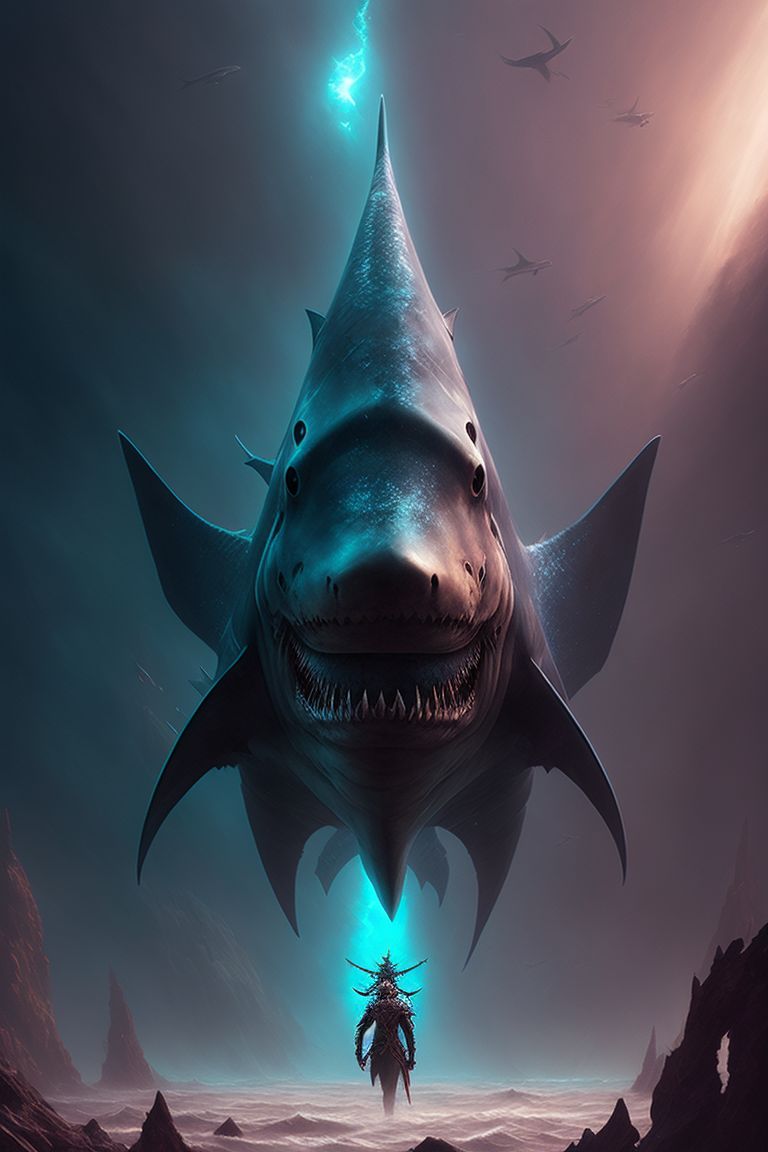 smug-bat25: Shark humanoid with a trident