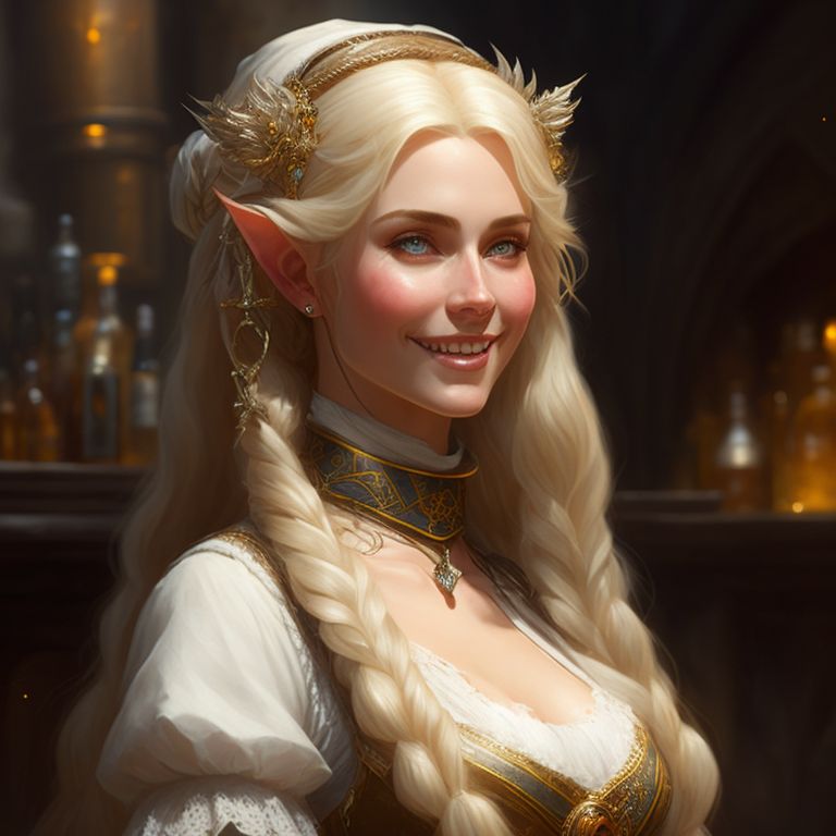 Smug Mule501 Full Length Portrait Of A Female Half Elf Bard With Long