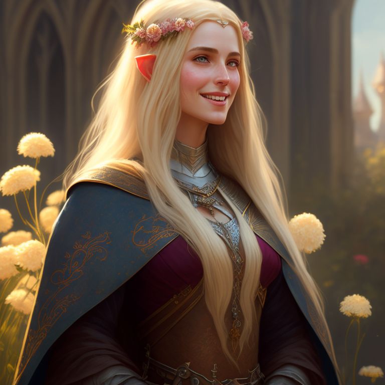 profuse-ram578: full-length portrait of a female half-elf with long ...