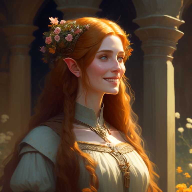 profuse-ram578: full-length portrait of a female half-elf with long ...