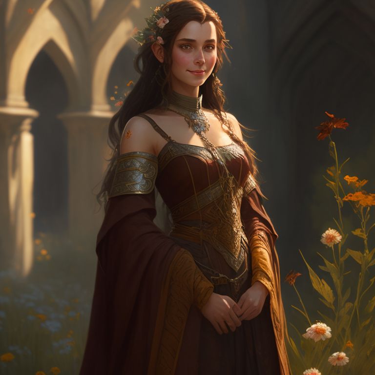 profuse-ram578: full-length portrait of a female half-elf with long ...