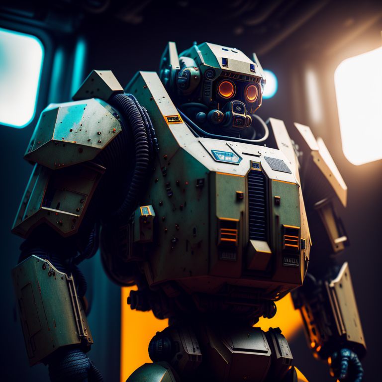 regal-sheep953: Fat mech suit, background space station interior, hyper ...