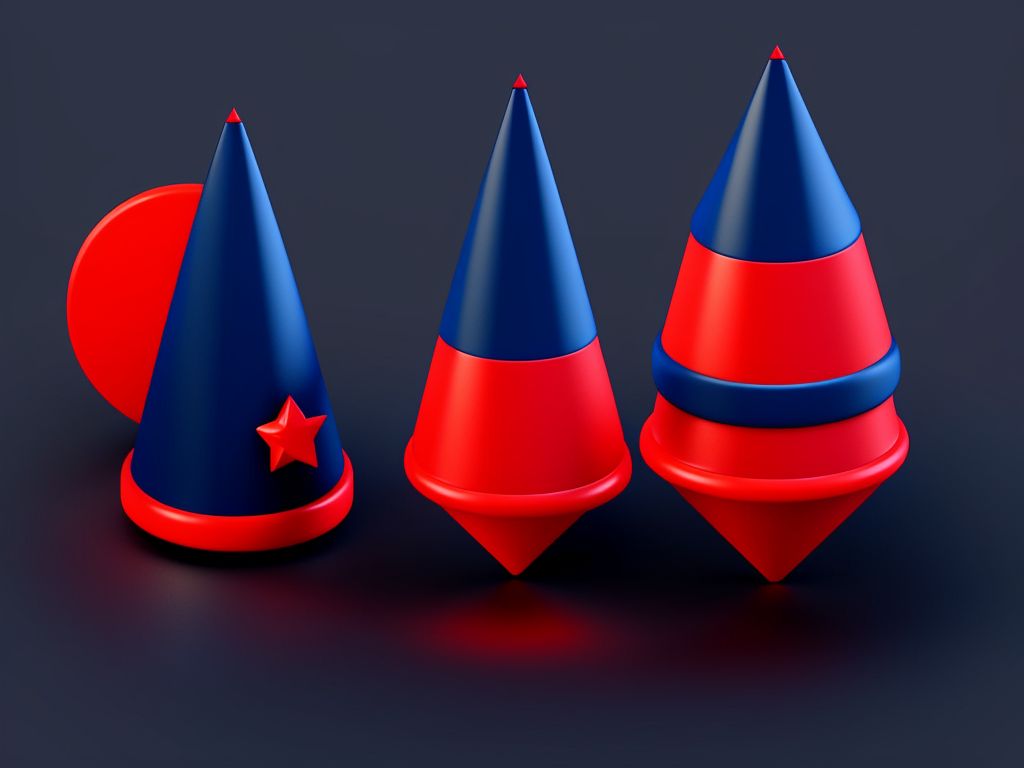 shidapenns: Dunce cap 3d badge, red on dark blue, S