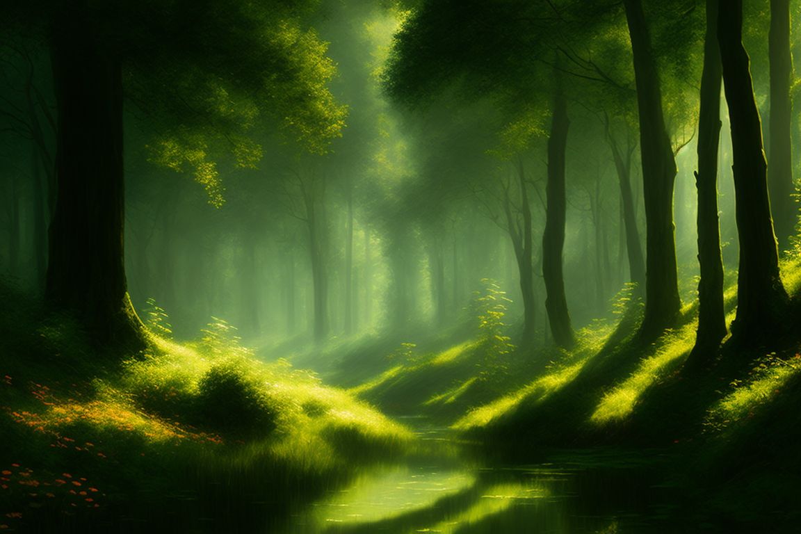 Dark Green Forest Painting