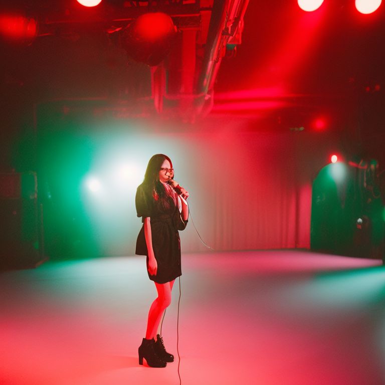 dark-curlew486: girl in short skirt, singer holding microphone, stage ...