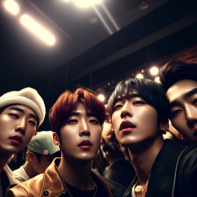 hidden-moose333: a group of men from korean idol groups huddled ...