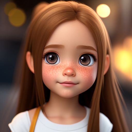 Cartoon Little Girl With Brown Hair And Brown Eyes