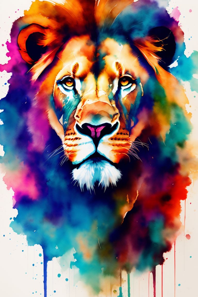 Abstract Watercolor Lion