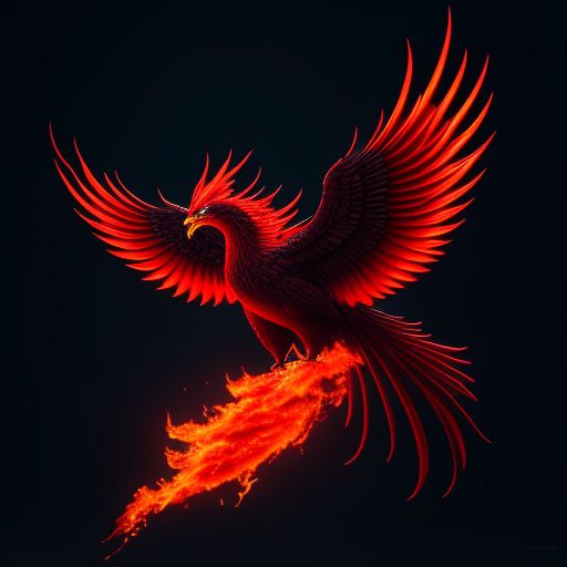 only-grouse769: A red phoenix with flaming wings above japanese castle