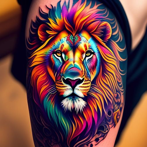 Colorful Lion Tattoo