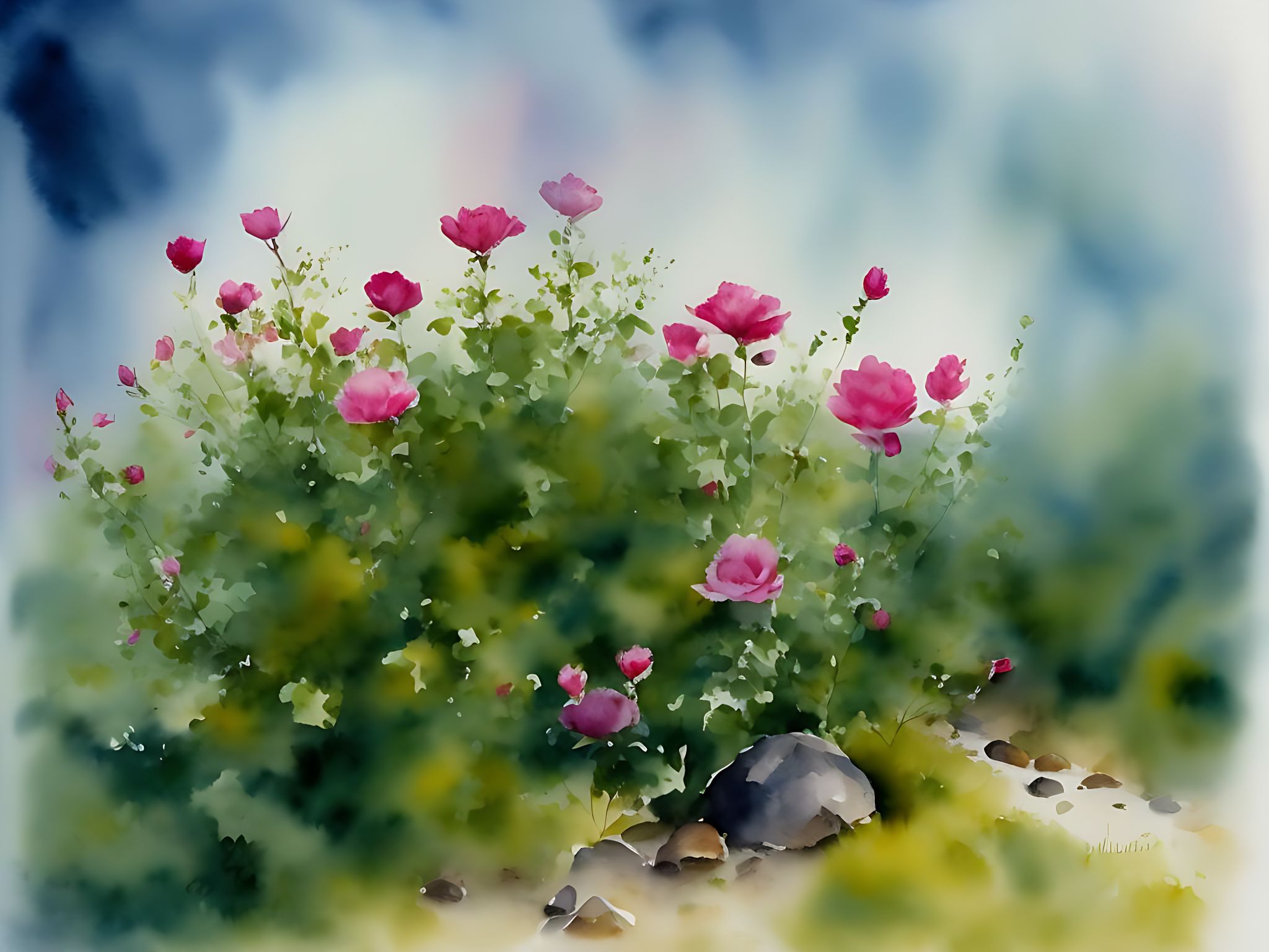 4dshapers: watercolour style, aquarell, bussard den under wilde rose ...