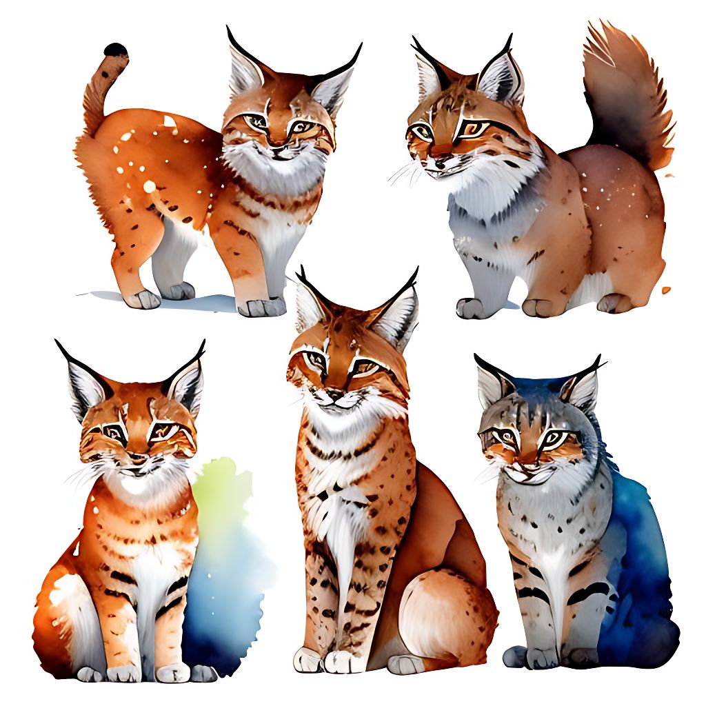 4dshapers: lynx, aquarell naturalist sketch, multiple poses and ...