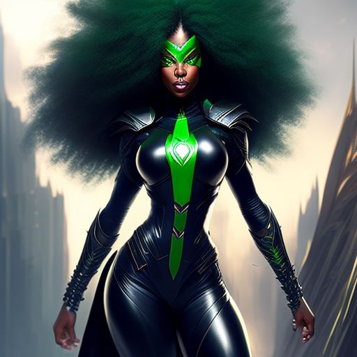 jagged-viper593: flying black female with green hair superhero in ...