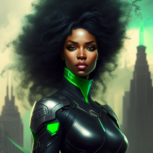 jagged-viper593: flying black female with green hair superhero in ...