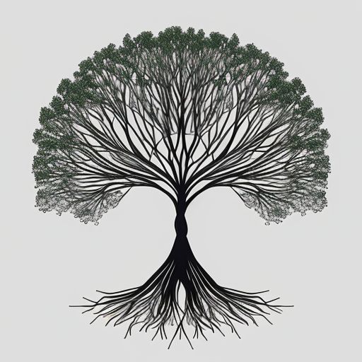 Tree With Roots And Branches And Fruits