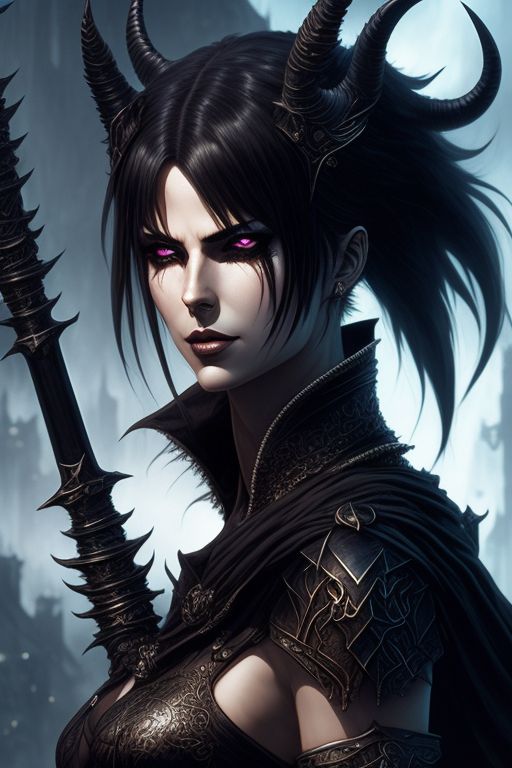 Aphelion: tiefling, angry, nothing on head, short hair, full-body ...