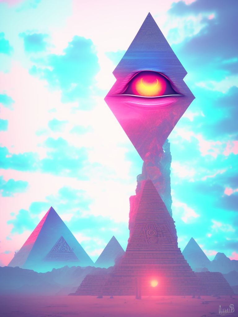 gotlfar: pharaoh zombie, all seeing eye, aztec pyramid, sunset ...