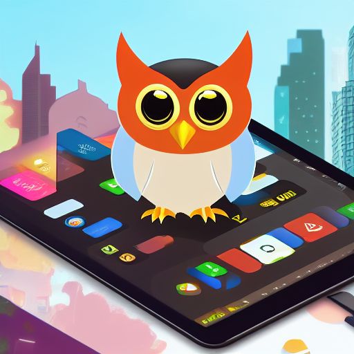 bmg: Cartoon owl sitting on a stack of iPads