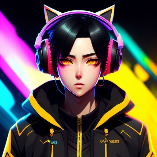 swift-baboon921: anime Vtuber cat male black hair yellow eyes gamer ...