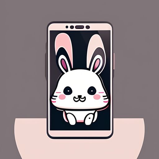 pantsu: cute bunny holding a smartphone, 2d, flat