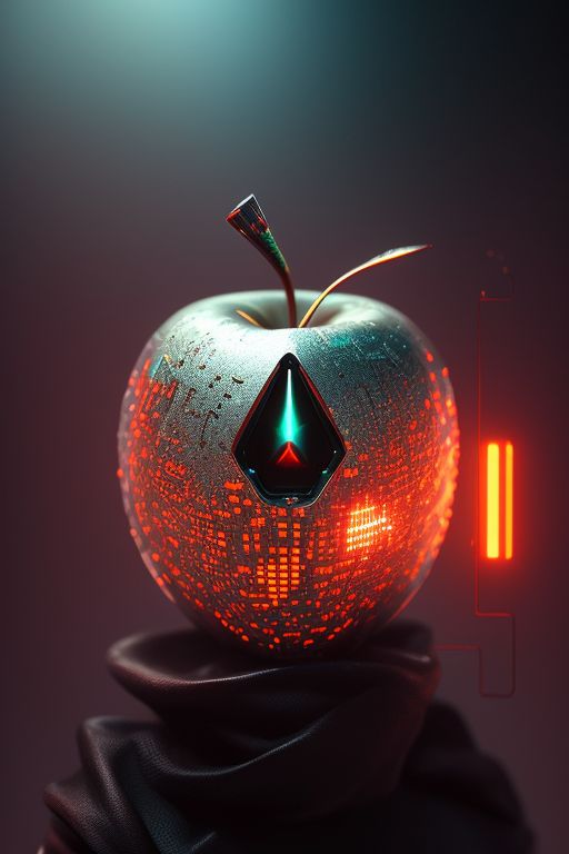 евгенийфёдоров: an apple made of microchips on a woman's hand, cyberpunk