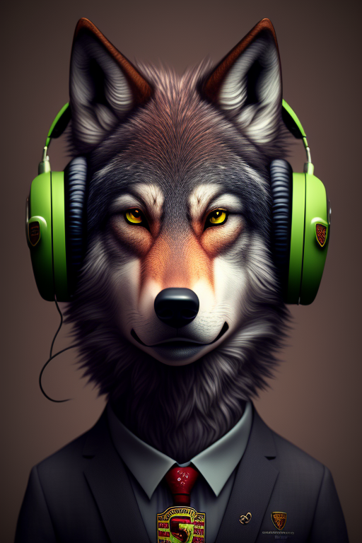 Anthro Wolf With Headphones
