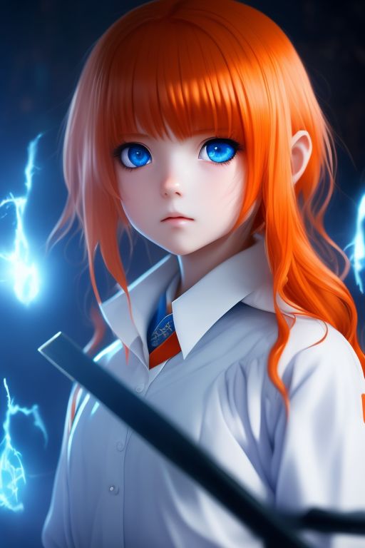Anime Girl Short Orange Hair Blue Eyes