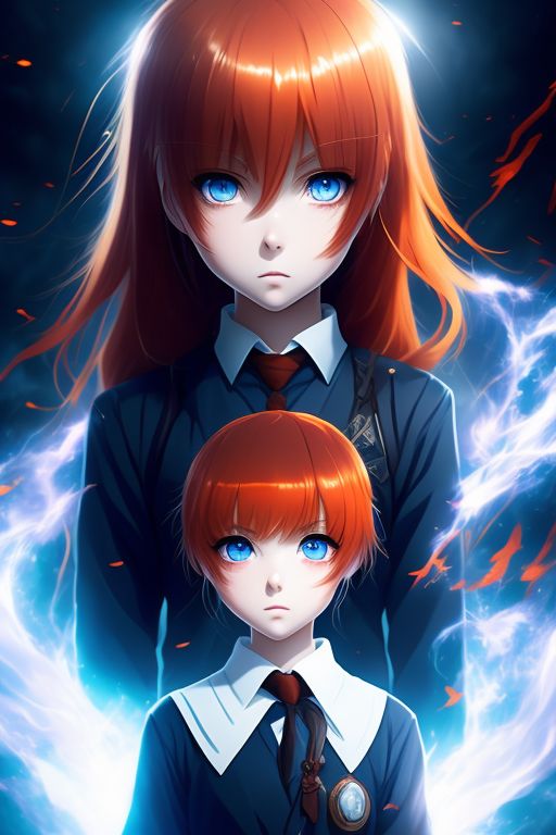 Anime Girl Short Orange Hair Blue Eyes