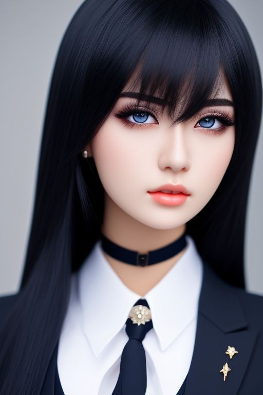 Weary Marten327 Girl With White Skin Dark Blue Eyes Mi Long Smooth