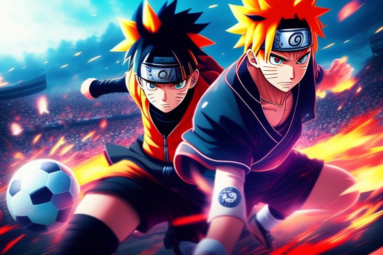 humble-gnu747: photo of naruto playing soccer against akatsuki in wembley