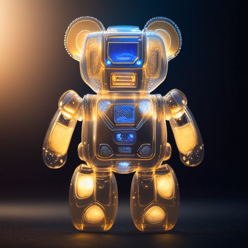 Caesda: full body side view of a Translucent magical robot teddy bear ...