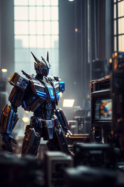 markmo: Transformers working at the office, cinematic, Film texture ...