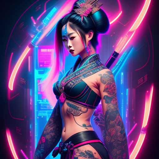 Max_Turbo: edo period geisha tattooed by ancient japanese tattoo patterns, full body, dorsal region