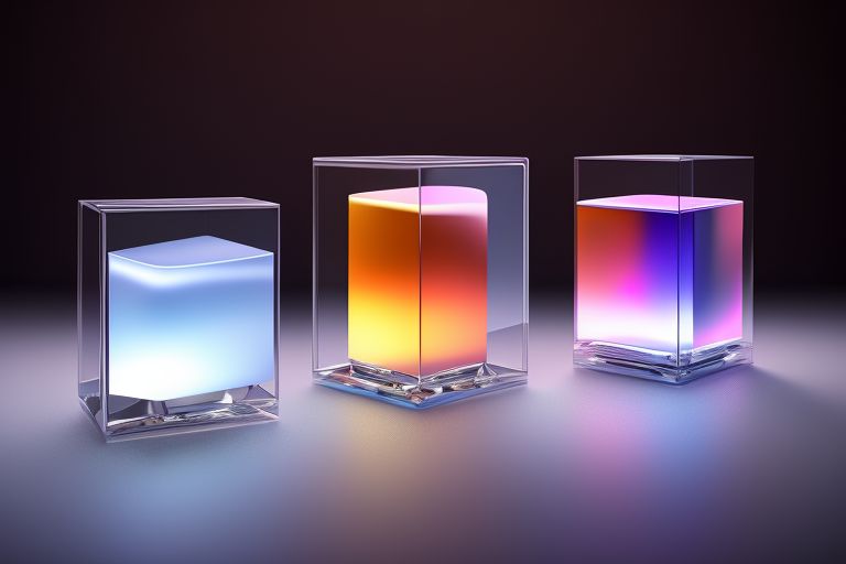 all-gorilla746: a group of three glass cubes sitting on top of a table ...
