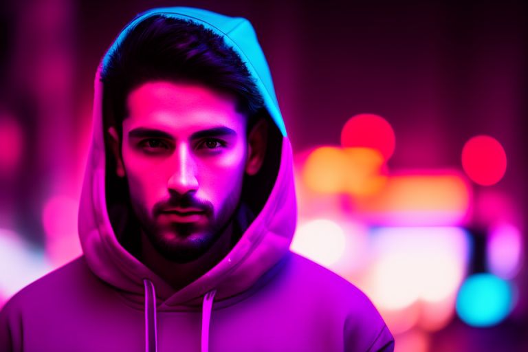 ripe-wolf398: A male hacker wearing a hoodie with magenta and blue rim ...