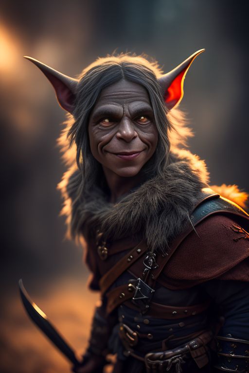 elim: happy fantasy d&d goblin fighter, most beautiful photo in the world