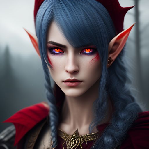 wet-mongoose270: half elf with blue gray hair and crimson red eyes