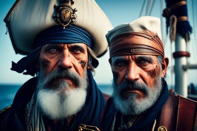 Vilko: A wise pirate captain with withered skin with white beard and an ...