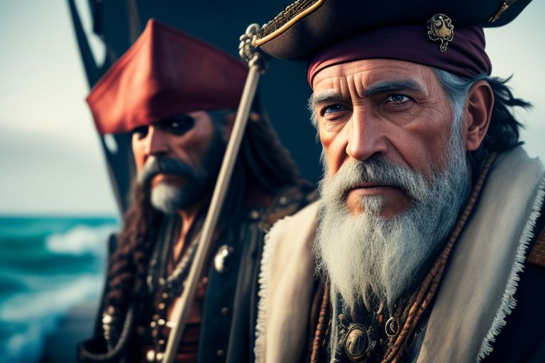 Vilko: A wise pirate captain with withered skin with white beard and an ...