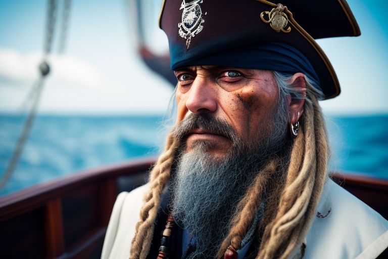 Vilko: A wise pirate captain with withered skin with white beard and an ...