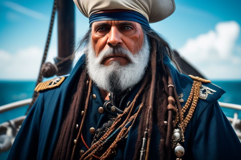 Vilko: A wise pirate captain with withered skin with white beard and an ...